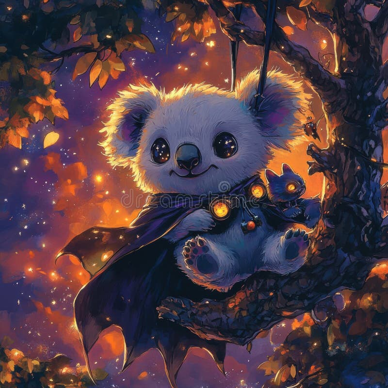 Whimsical Koala in a Magical Night Setting Stock Illustration ...