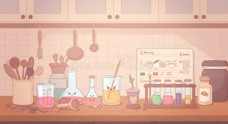 Whimsical Laboratory Scene with Anthropomorphic Beakers and Lab Tools ...