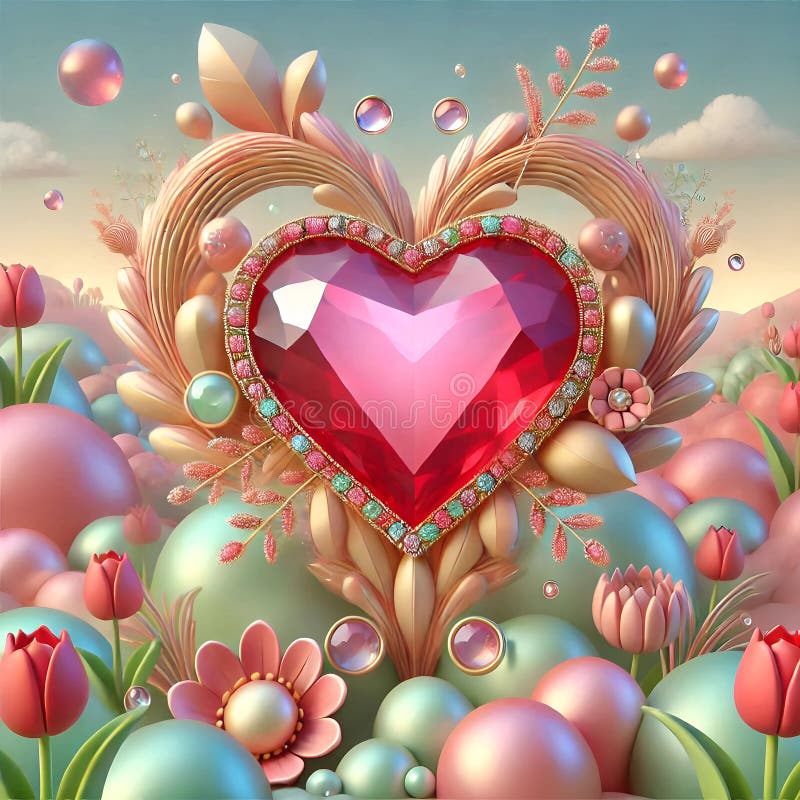 Whimsical Landscape with Radiant Ruby Center Stock Illustration ...