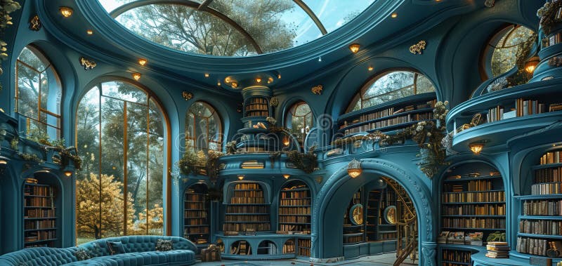 Whimsical Library Inspired by Fairy Tales Stock Illustration ...