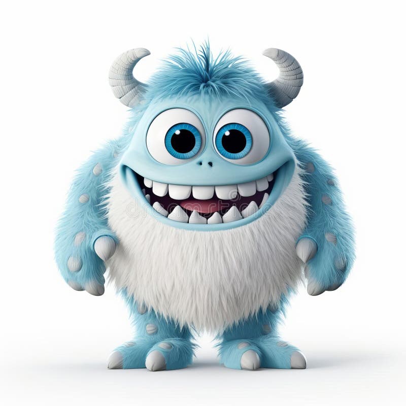 Whimsical Light Blue Monster with Fluffy White Beard Artwork Stock ...