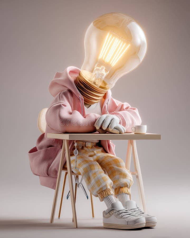 Digital Art of a Whimsical Lightbulb Character Reflecting on Life in a ...