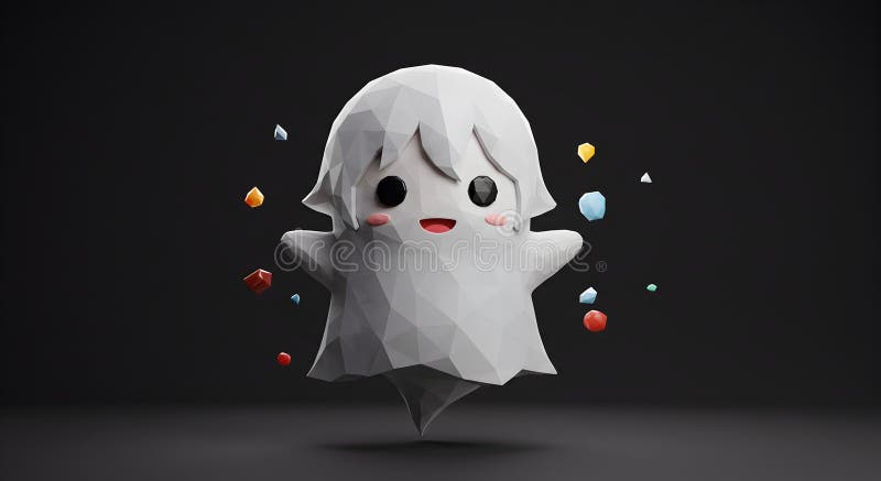 Whimsical Low-Poly Ghost Character Floating in a Dark Dimension, 3D Art ...