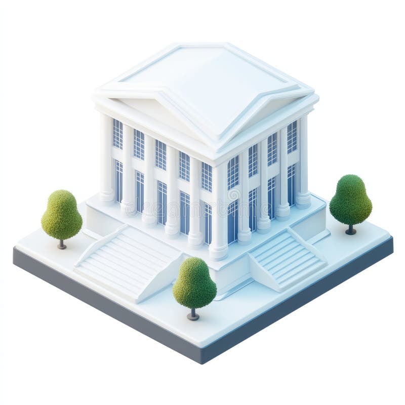 Classic White Building Isometric View, Elegant Architecture Design ...