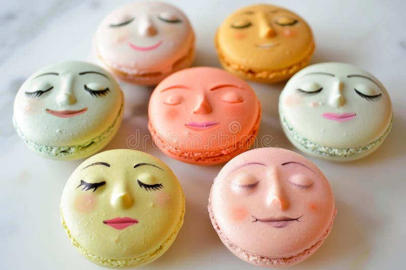 Whimsical Macarons with Cute Faces Stock Illustration - Illustration of ...