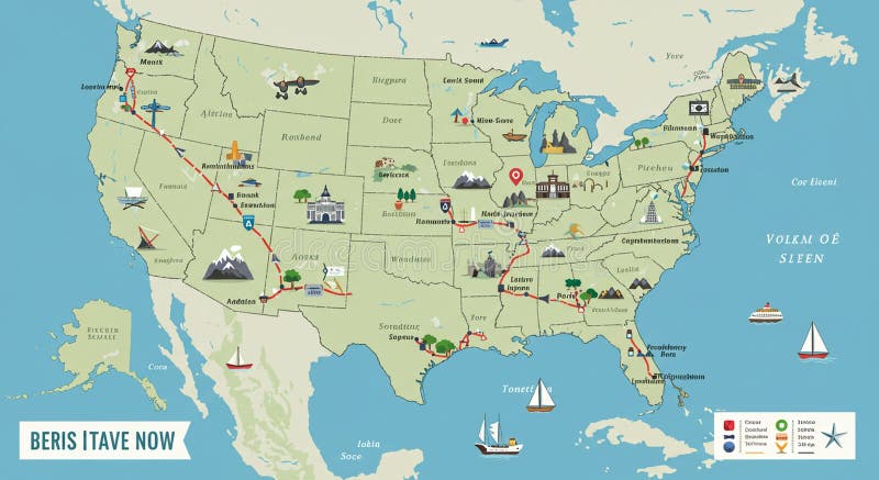 Whimsical Map of the United States Featuring Playful, Fictional Names ...