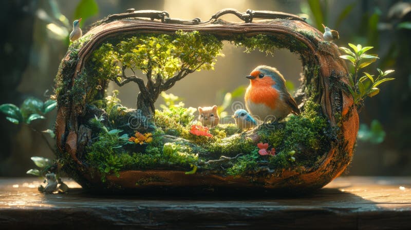 Enchanting Miniature Forest Scene with Birds and Squirrel in a Bag ...