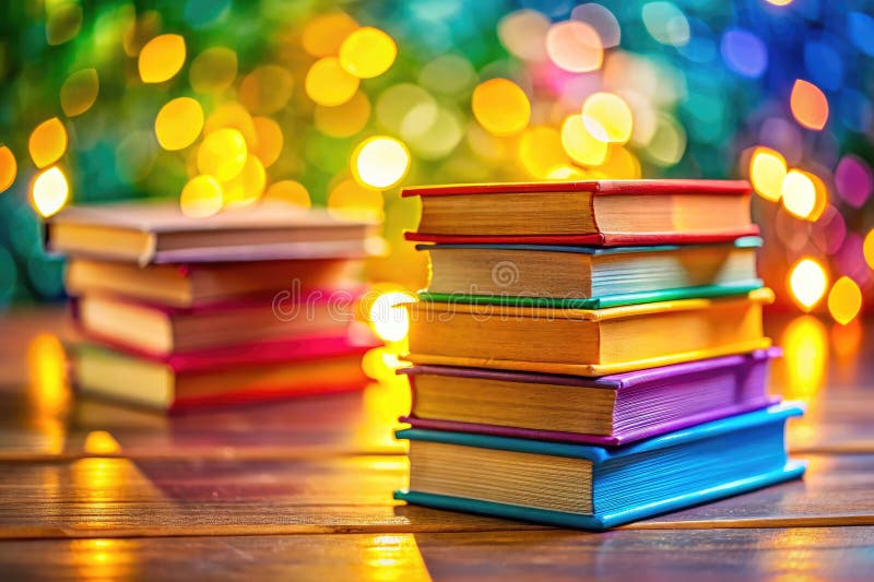 A Whimsical Miniature Library a Vibrant TiltShift Stack of Books in a ...