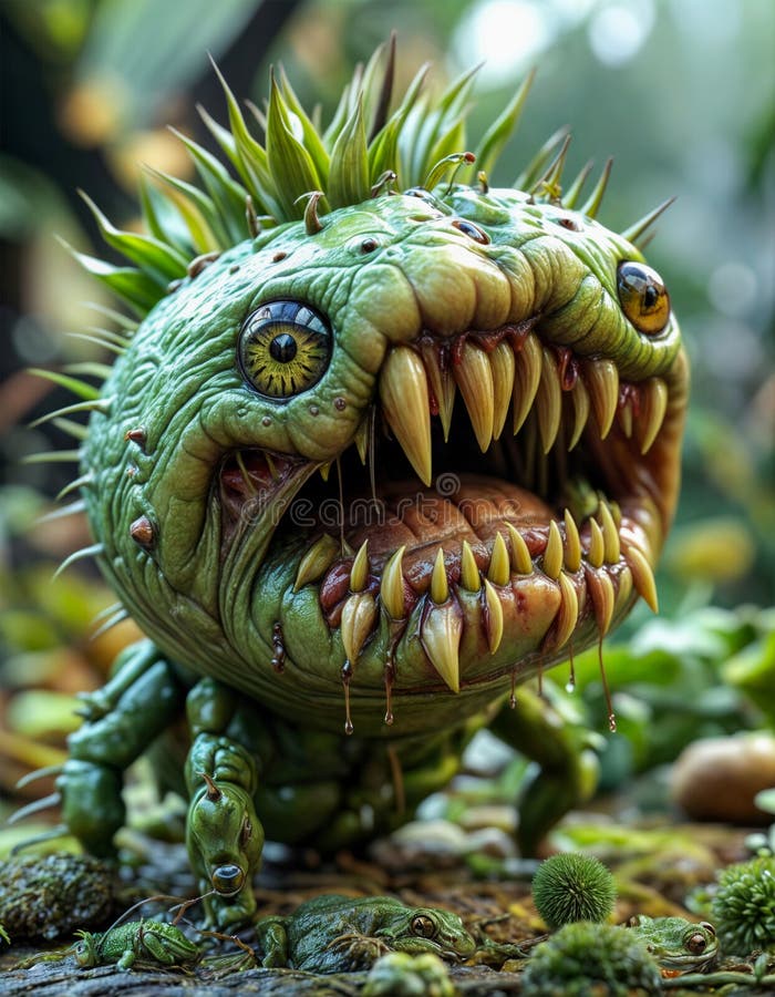 Whimsical Monster with Spiky Green Features in Nature Stock Photo ...