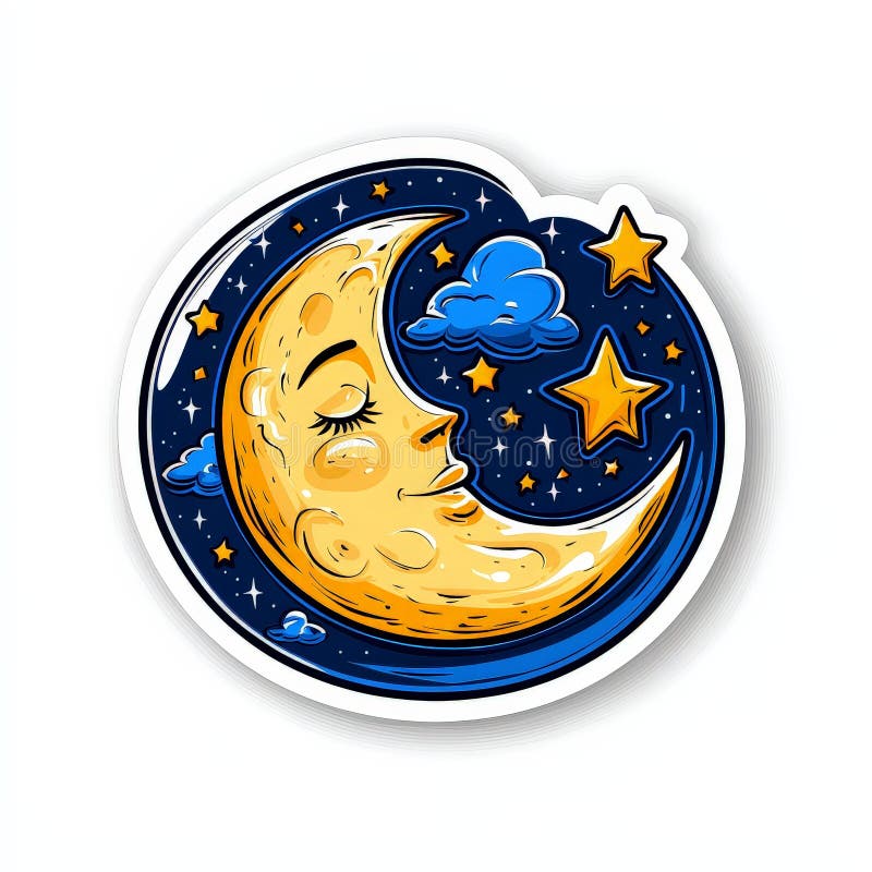 Whimsical Moon and Stars Sticker Design Stock Illustration ...