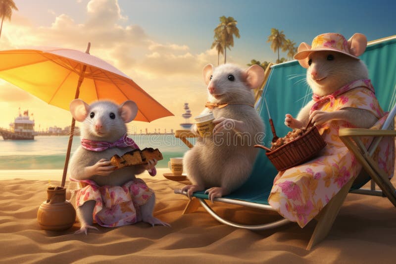 Whimsical Mouse Beach Vacation. Generate Ai Stock Illustration ...