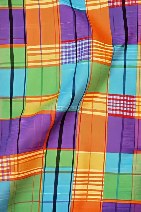 A Whimsical, Multi Colored Plaid Pattern with Bright Stripes in Orange ...