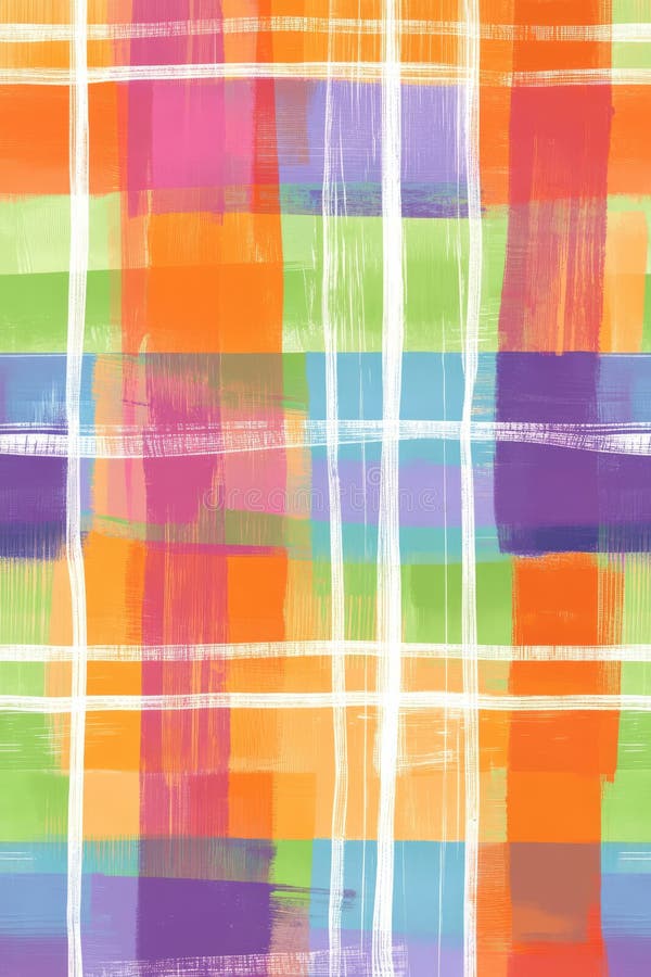 A Whimsical, Multi Colored Plaid Pattern with Bright Stripes in Orange ...
