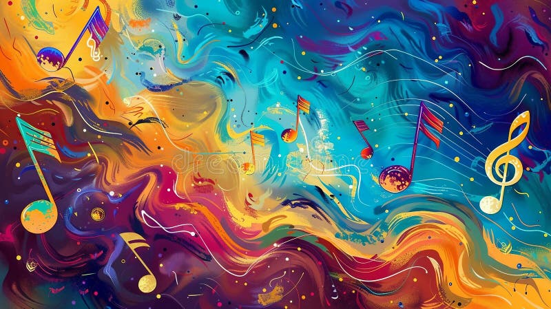 Whimsical Music Notes and Clefs in a Dynamic, Multicolored Abstract ...