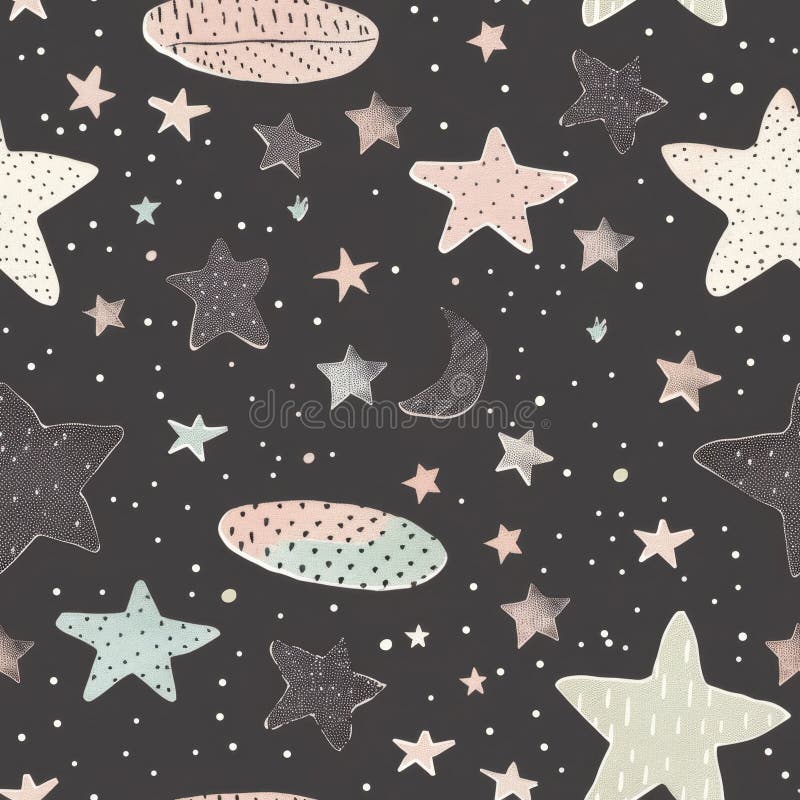 Whimsical Night Sky Seamless Pattern with Stars and Planets Stock Photo ...