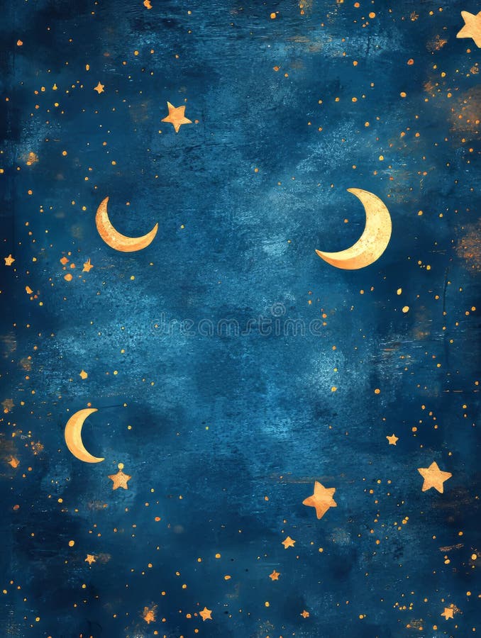 Whimsical Night Sky Stars Moons Textured Blue Background Stock Photos ...