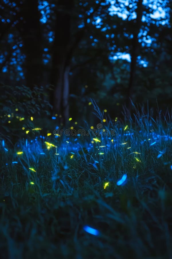 A Whimsical Nighttime Scene of a Glowing Firefly Meadow, with Tiny ...