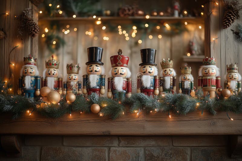 Whimsical Nutcracker Collection Displayed on a Festive Mantel during ...