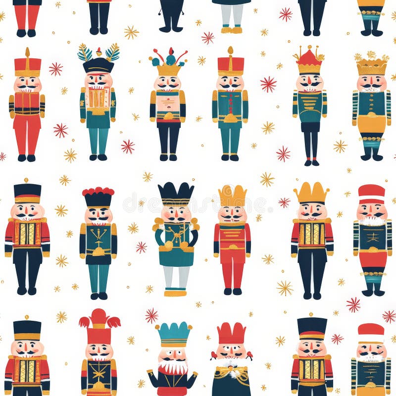 A Whimsical Nutcracker Soldier Pattern with Colorful Uniforms, Golden ...