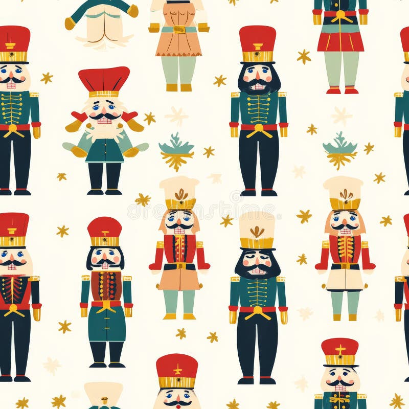 A Whimsical Nutcracker Soldier Pattern with Colorful Uniforms, Golden ...