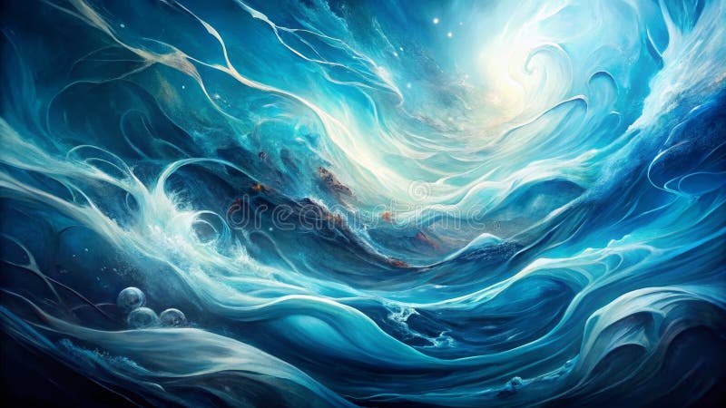 Whimsical Ocean Depths Abstract Painting of Serene Underwater Waves and ...
