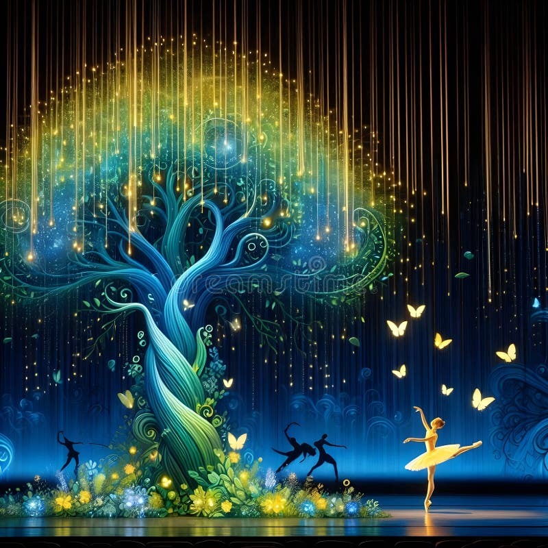 Whimsical Orange and Green Tree Glowing Light As a Ballet Dancing ...