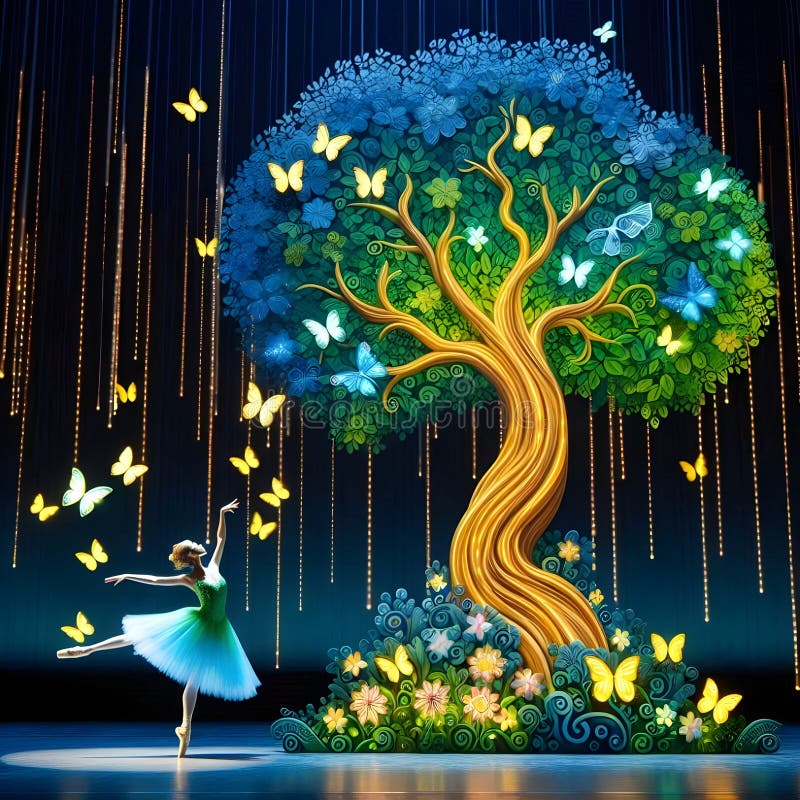 Whimsical Orange and Green Tree Glowing Light As a Ballet Dancing ...