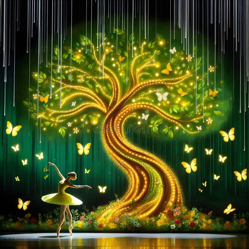 Whimsical Orange and Green Tree Glowing Light As a Ballet Dancing ...