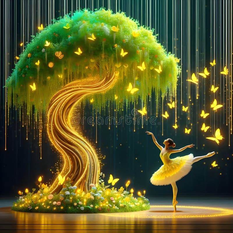 Whimsical Orange and Green Tree Glowing Light As a Ballet Dancing ...