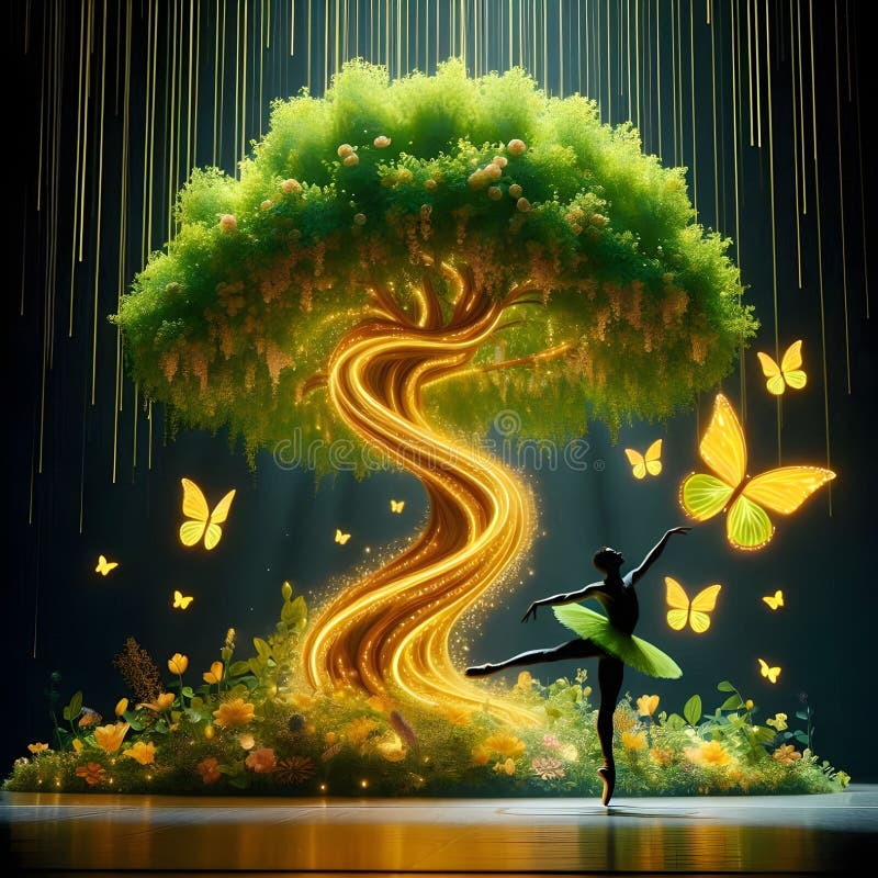 Whimsical Orange and Green Tree Glowing Light As a Ballet Dancing ...