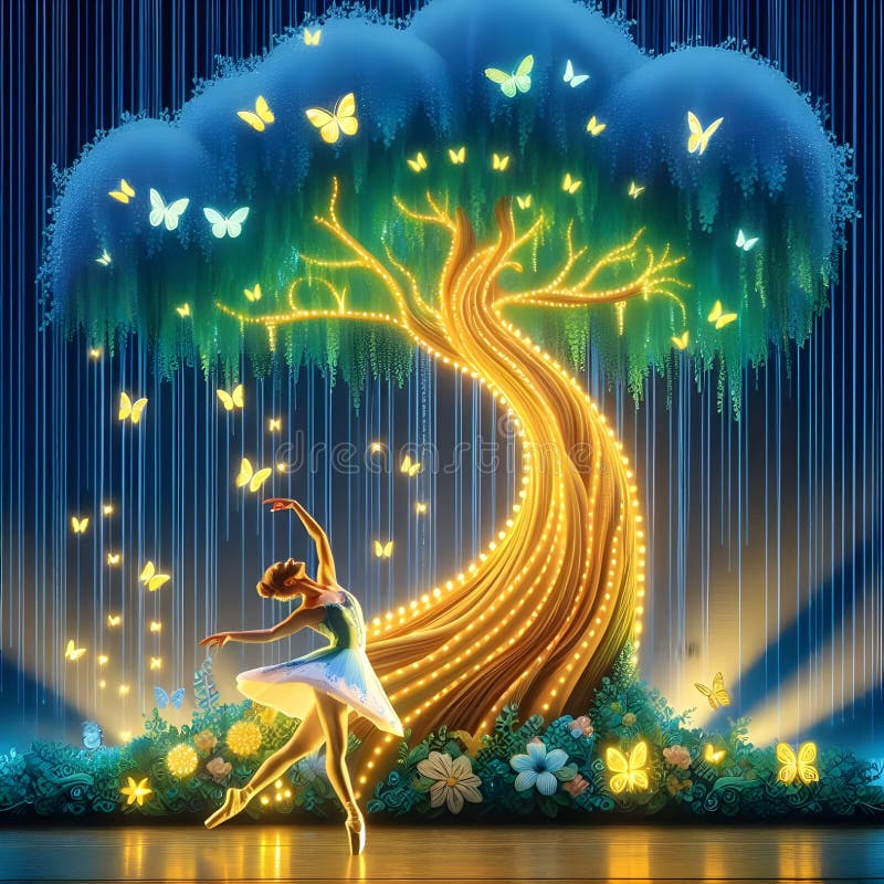 Whimsical Orange and Green Tree Glowing Light As a Ballet Dancing ...