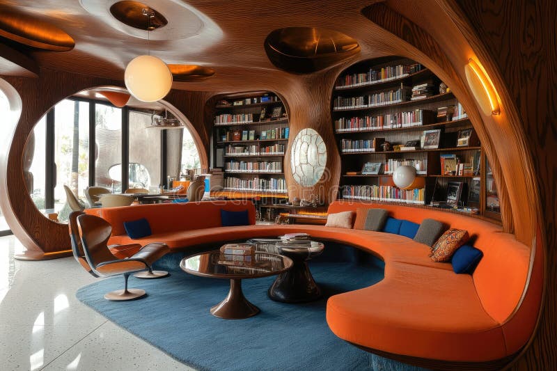 A Whimsical, Organic Library with Curved Bookshelves and a Circular ...