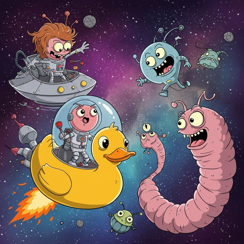 A Whimsical Outer Space Scene with a Humorous Twist Features Astronauts ...