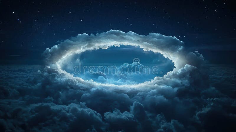 Whimsical Oval Cloud Frame in Soft Cotton Sky with Starry Background at ...