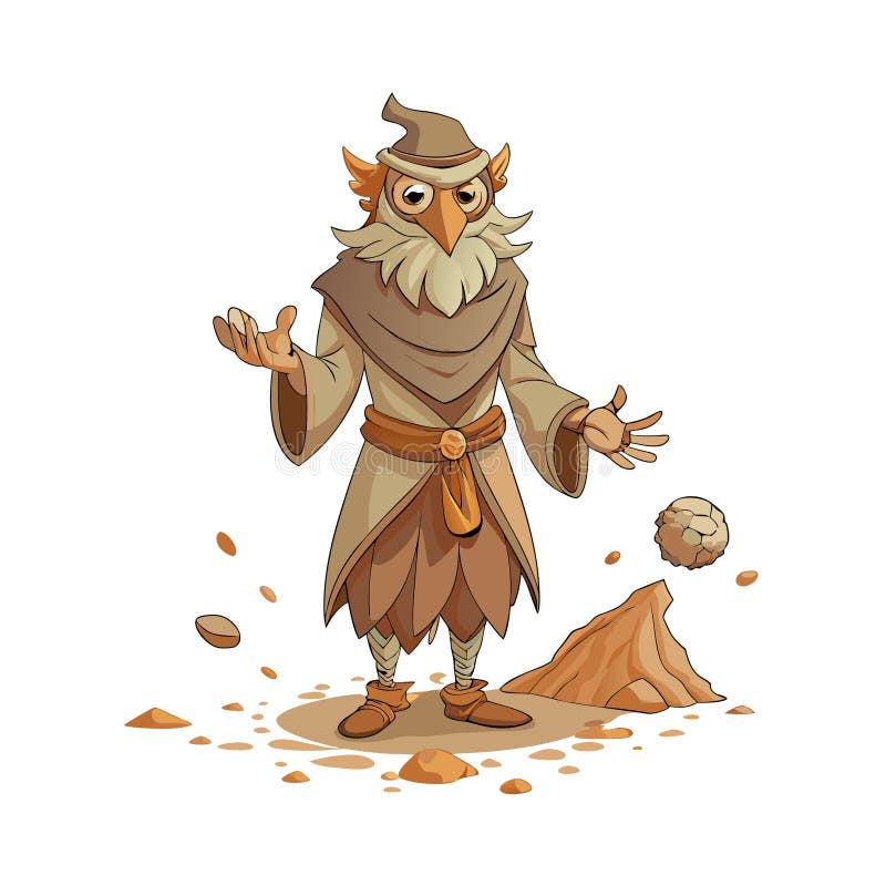 Whimsical Owl Wizard Conjuring Earth Magic with Rock Manipulation ...