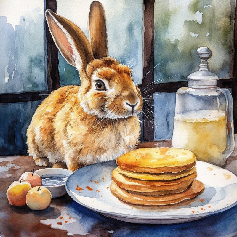Rabbit Breakfast Pancakes and Carrots Stock Illustration - Illustration ...