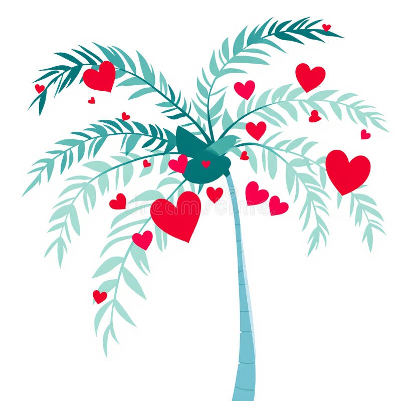 Whimsical Palm Tree with Hearts Vector Illustration Stock Illustration ...