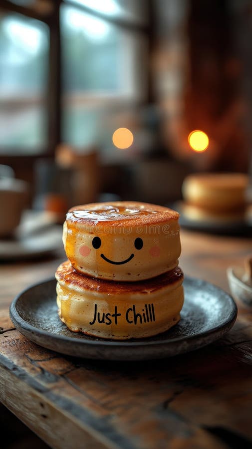 Whimsical Pancake Stack with Happy Face Design Stock Illustration ...