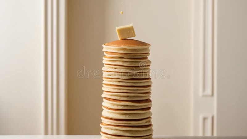 Whimsical Pancake Tower with Butter Floating Mid-air. Stock Image ...
