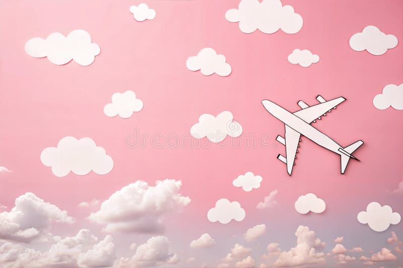 Whimsical Paper Airplane Soaring through a Pastel Pink Sky Stock ...