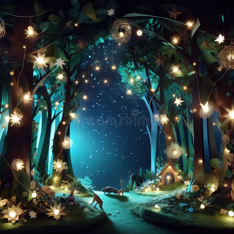 Whimsical Paper Diorama Collage, Magical Forest, Generative AI Stock ...
