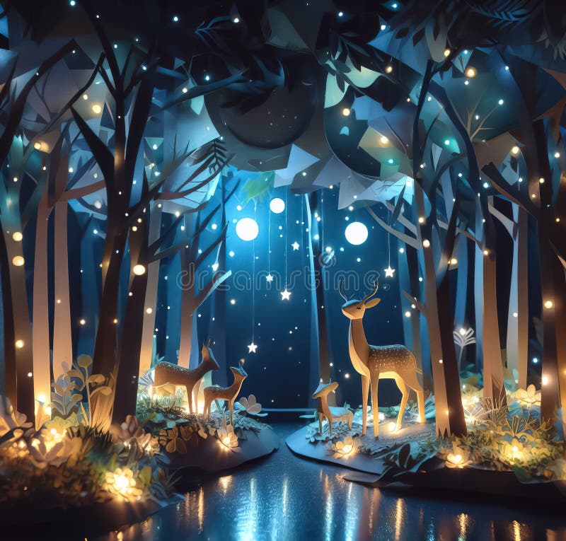 Whimsical Paper Diorama Collage, Magical Forest, Generative AI Stock ...