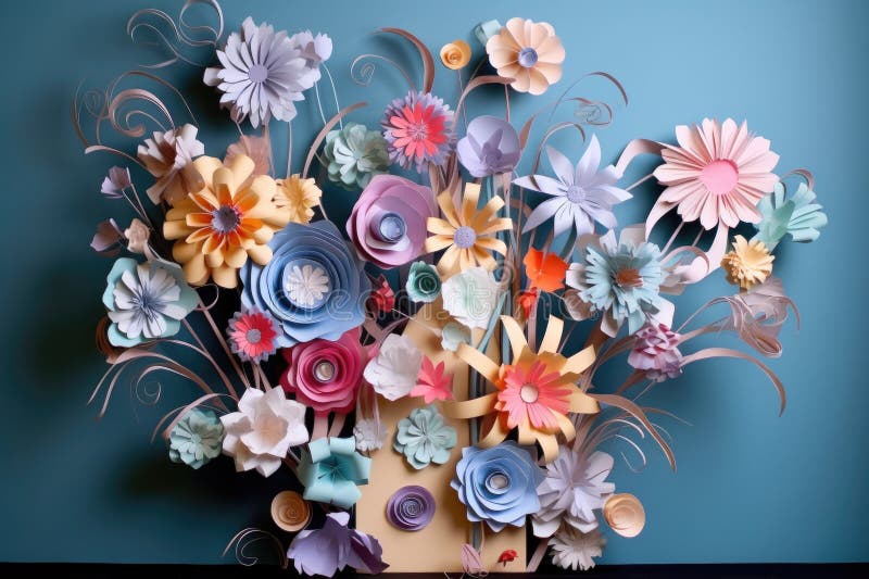 Whimsical Paper Flower Display with Various Shapes Stock Illustration ...