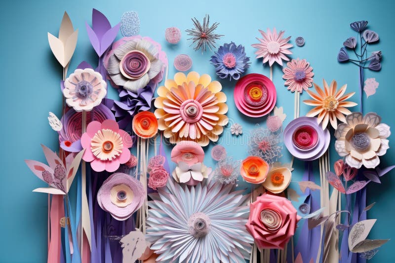 Whimsical Paper Flower Display with Various Shapes Stock Illustration ...