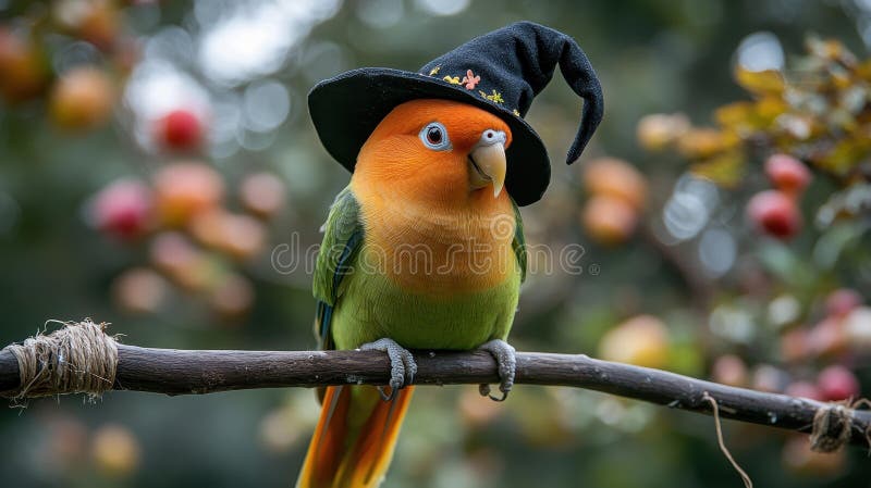 A Whimsical Parakeet Dressed As a Witch, Complete with a Tiny Pointy ...
