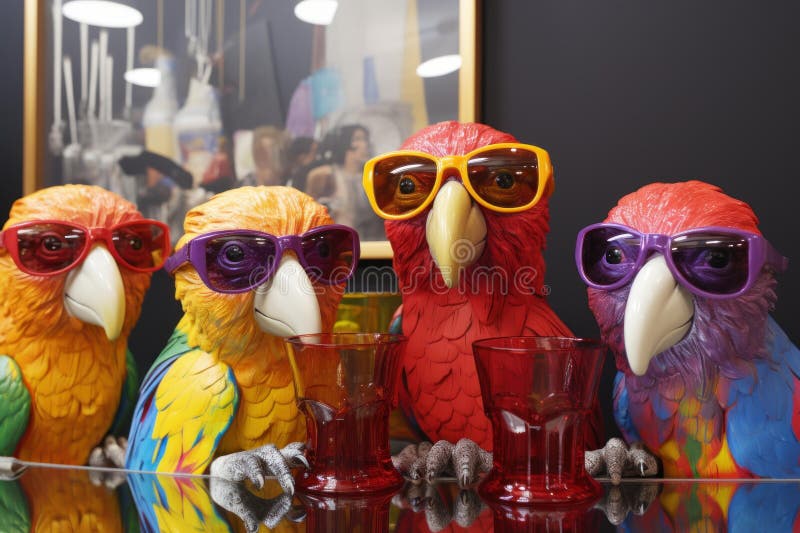 Whimsical Parrots Party Glasses. Generate Ai Stock Photo - Image of ...