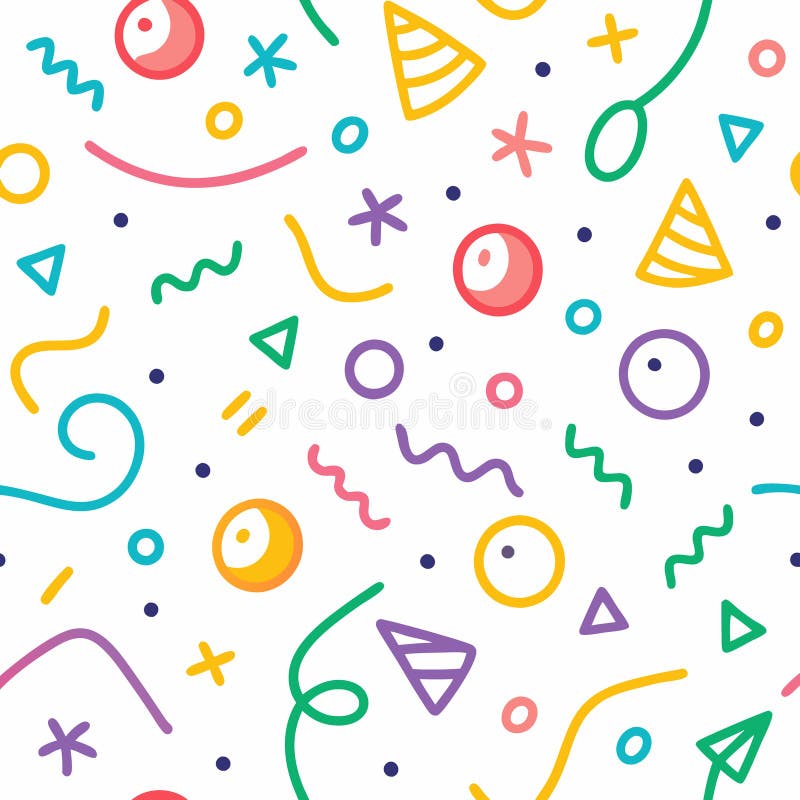 Whimsical Party Pattern with Colorful Shapes and Lines Stock ...