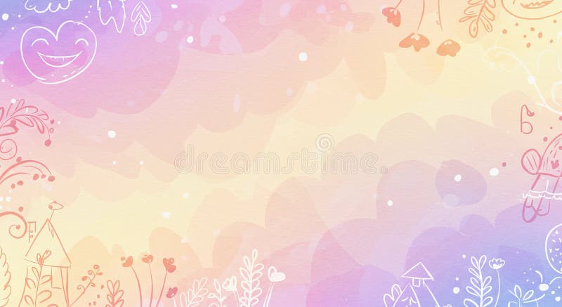Whimsical Pastel Background with Doodles of Flowers, Hearts, and Smiley ...