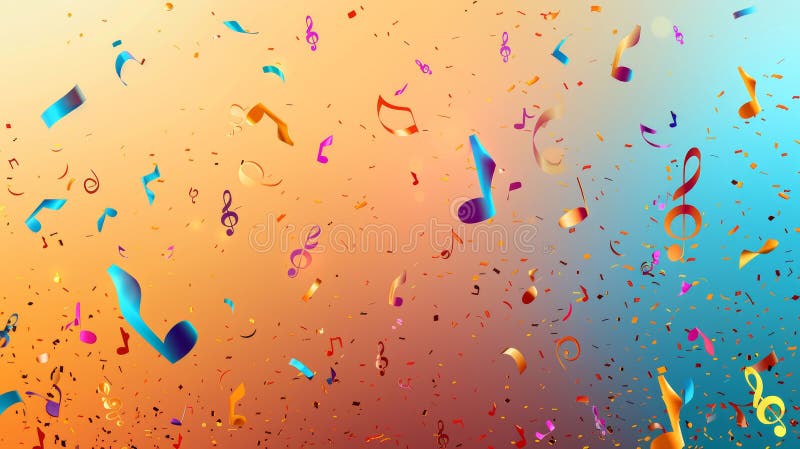 Whimsical Pastel Background with Musical Notes and Colorful Confetti ...