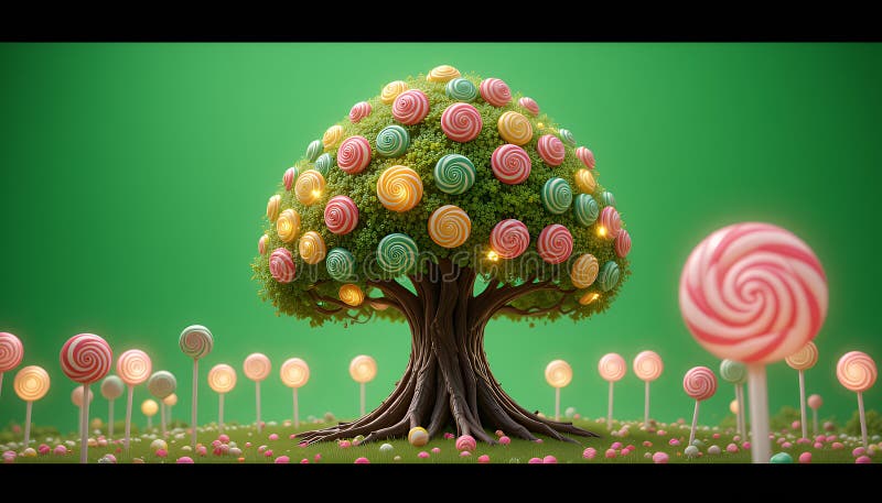 Whimsical Pastel Candy Lollipop Tree 3D Render Stock Illustration ...